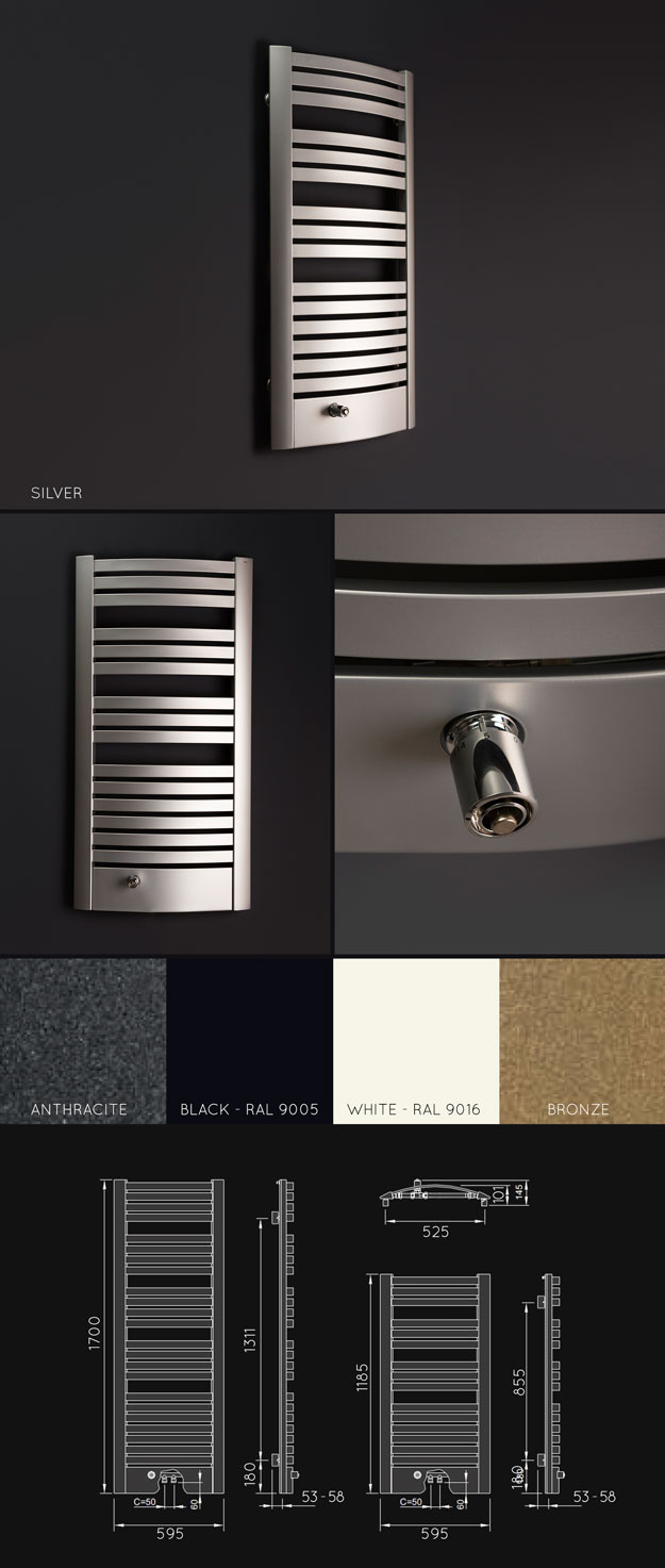 Thermo Towel Radiator - Silver, Black, Anthracite, Bronze