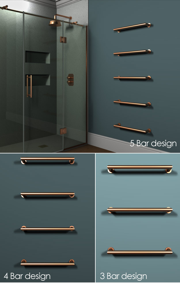 Copper Towel Radiators - Heated Towel Bars - Floating