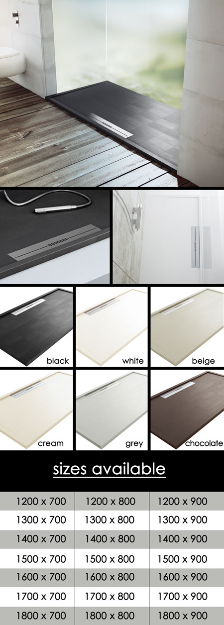 Coloured Shower Trays with Long Channel Shower Trays